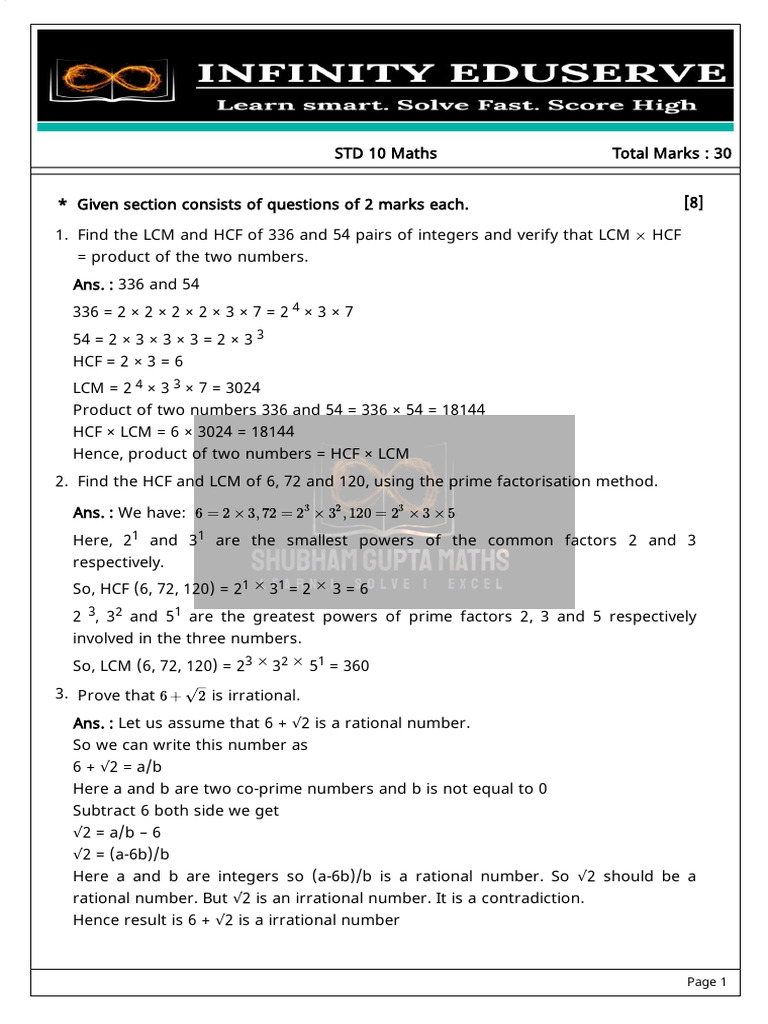LCM and HCF of 336 and 54 | PDF | Factorization | Polynomial