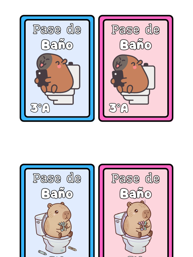 Documento Pase de Baño Capibara Ilustrativo Azul Rosa | PDF