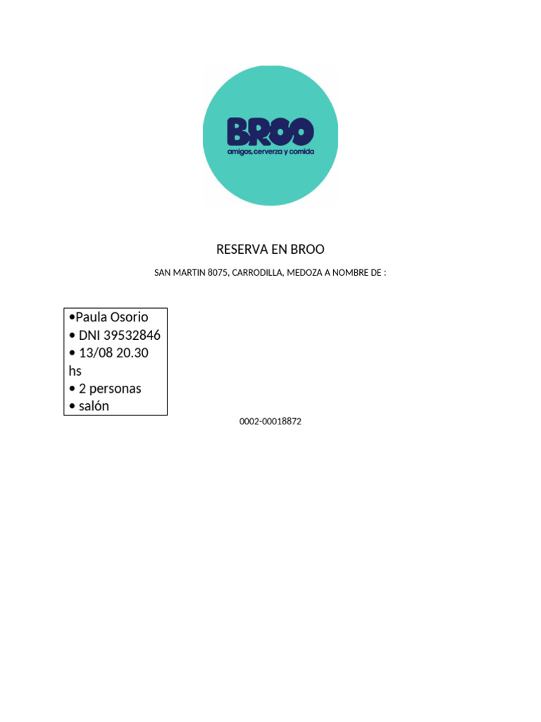 Reserva en Broo 123 | PDF