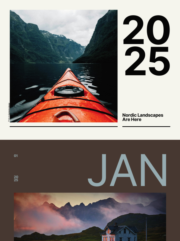 Nordic Landscapes Wall Calendar in Minimal Typographic Style | PDF