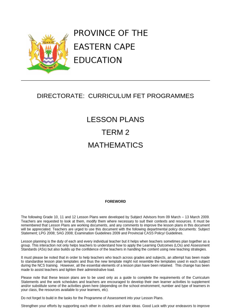 Grade11lesson Plans Maths Final | PDF | Trigonometry | Equations