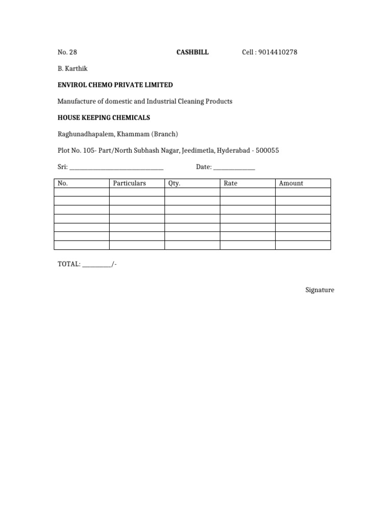 Cash Bill Template Format | PDF