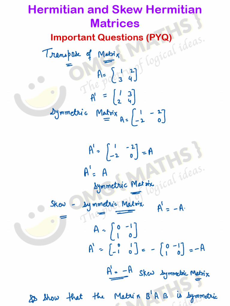 Hermitian and Skew-Hermitian Matrices | PDF | Functional Analysis ...