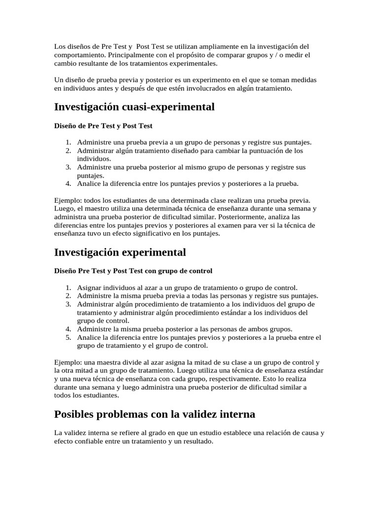 Diseño de Pre Test y Post Test en Investigación | PDF | Análisis de ...