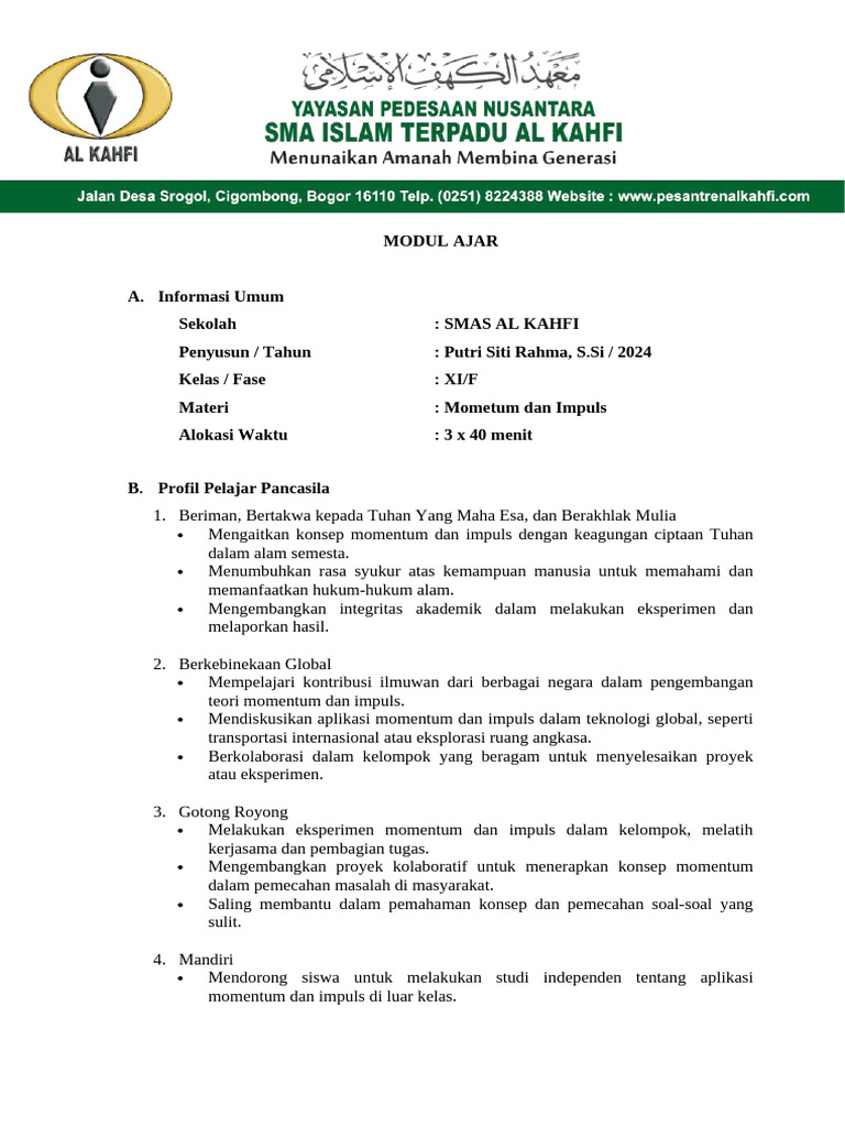 Modul Ajar Fisika XI Putri | PDF