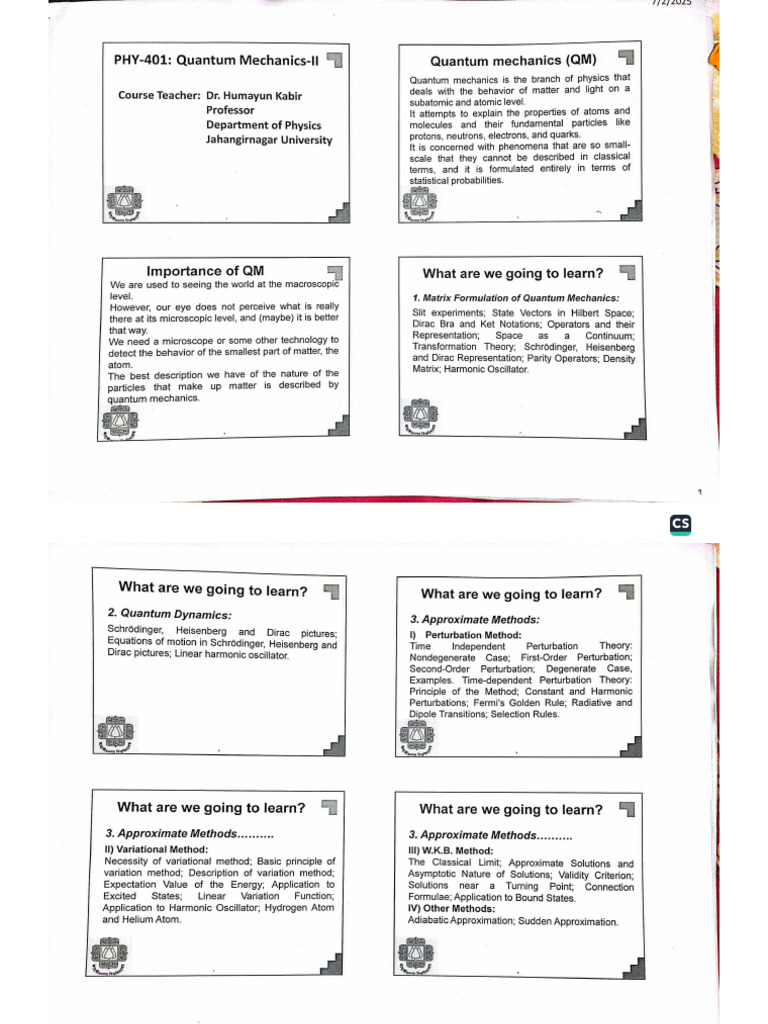 Quantum Mechanics Lecture 01 | PDF