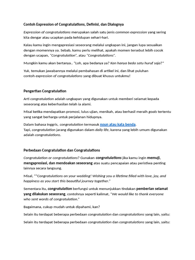 Contoh Expression of Congratulations | PDF