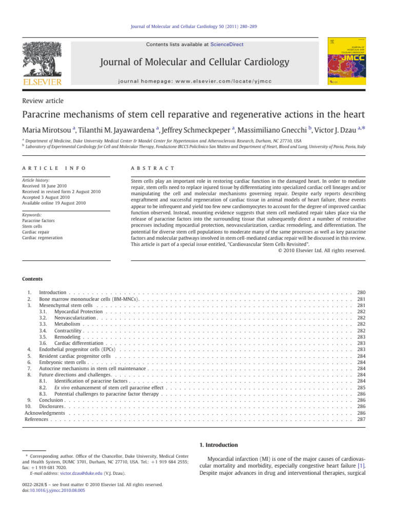 Paracrine Mechanisms of Stem Cell Reparative and Regenerative Actions ...
