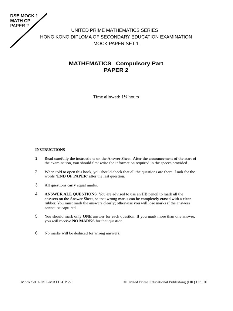 Mock 1 Compulsory Part Paper 2 Question | PDF | Area | Geometric Shapes