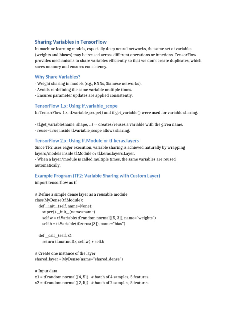 Sharing Variables TensorFlow | PDF