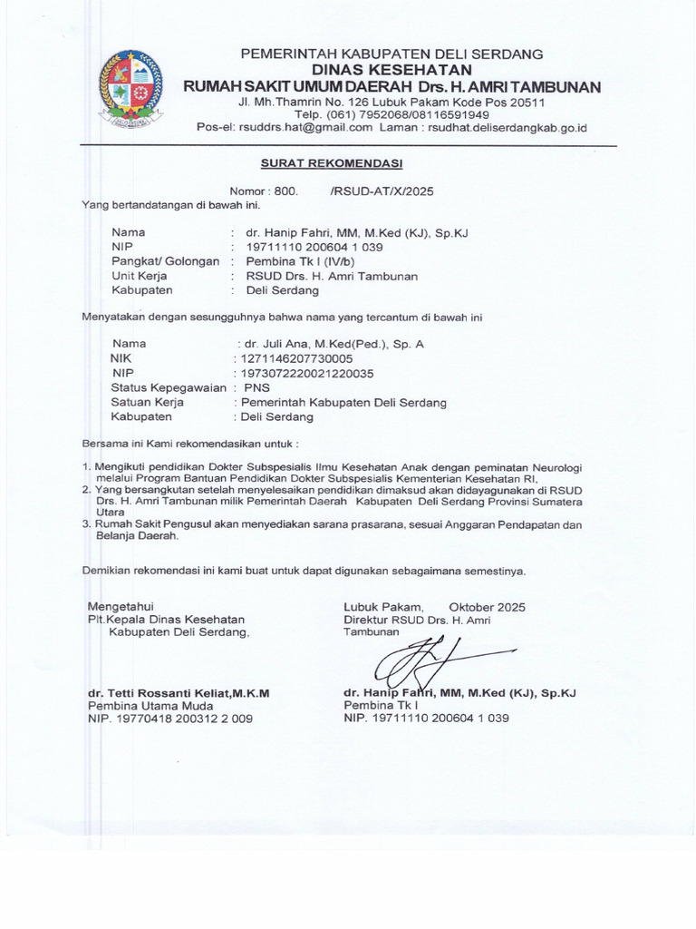 No 2119 Surat Rekomendasi Dari RSUD Drs. H. Amri Tambunan | PDF