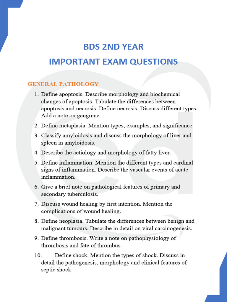 BDS 2nd Year Exam Questions Guide | PDF | Inflammation | Infection