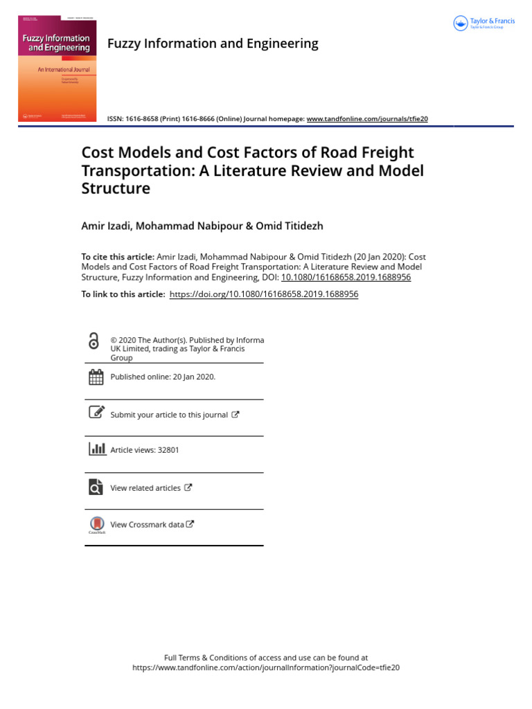 Cost Models and Cost Factors of Road Freight Transportation a ...