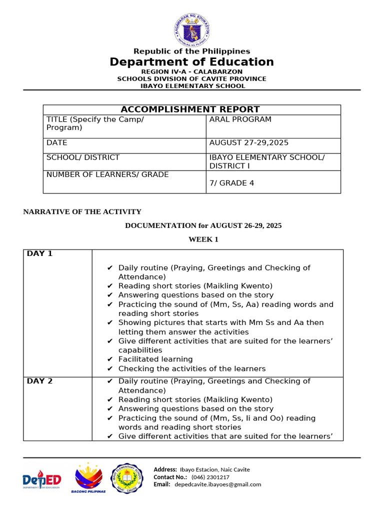 Sample of Accomplishment Week 1 | PDF | Cognition | Human Communication