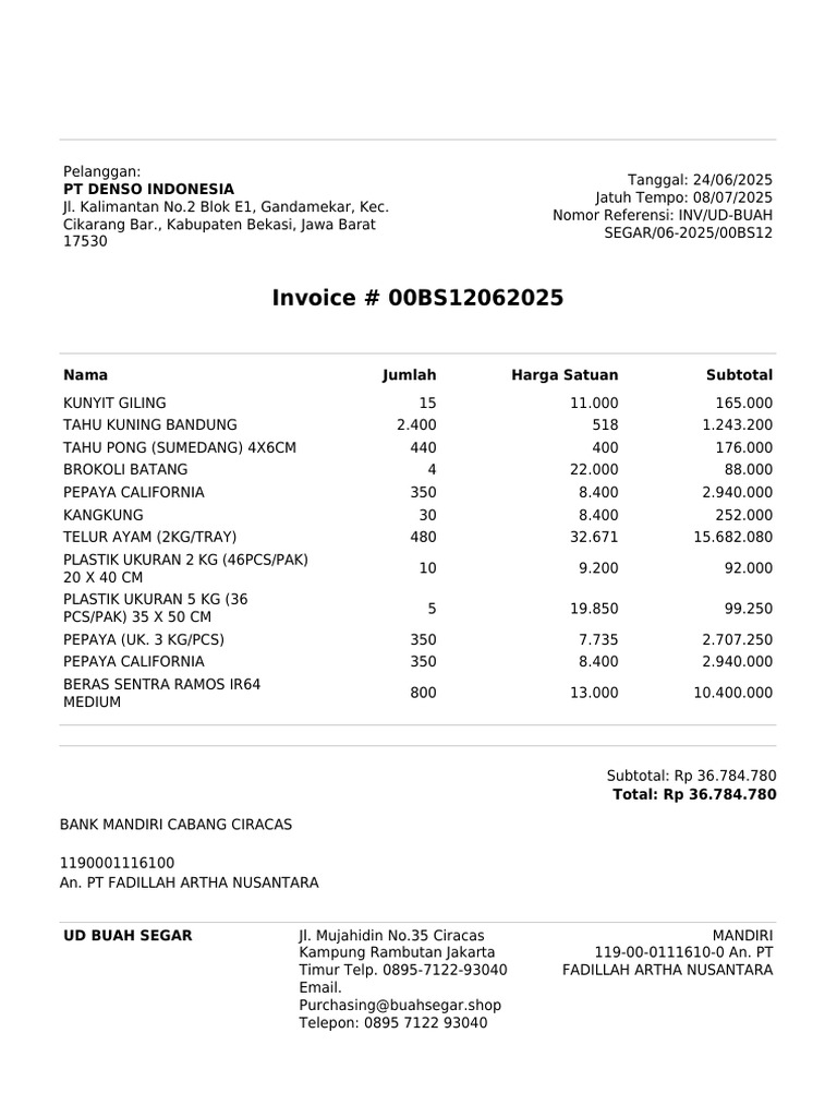Invoice Pembelian PT DENSO Indonesia | PDF