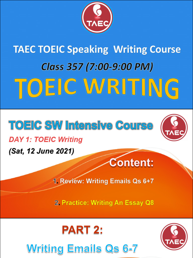 DAY 2 W - Emails + Essays - TOEIC SW INTENSIVE Course | PDF