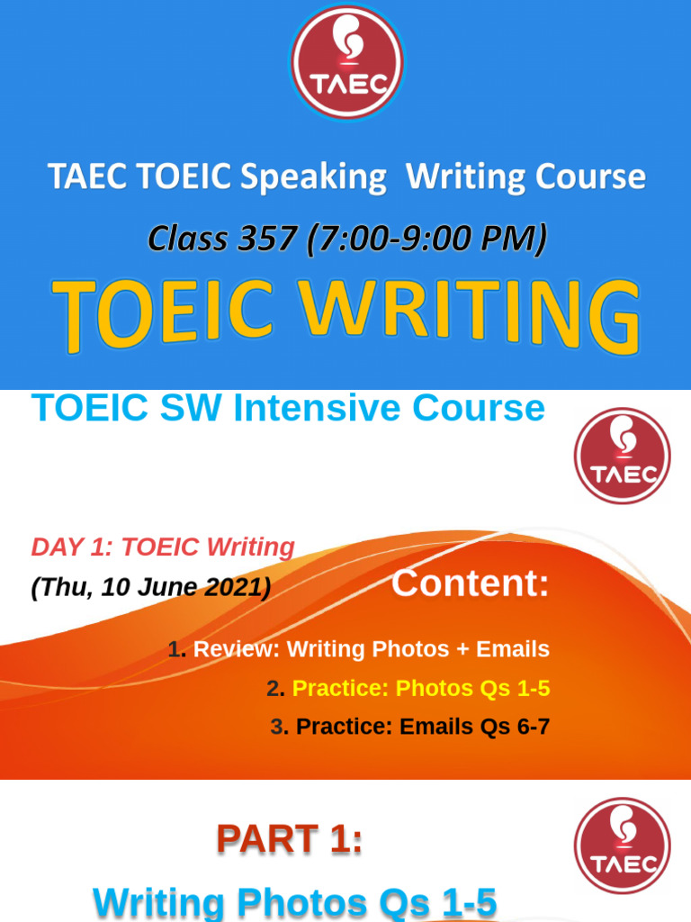 DAY 1 W - Photos+Emails - TOEIC SW INTENSIVE Course | PDF | Linguistic ...