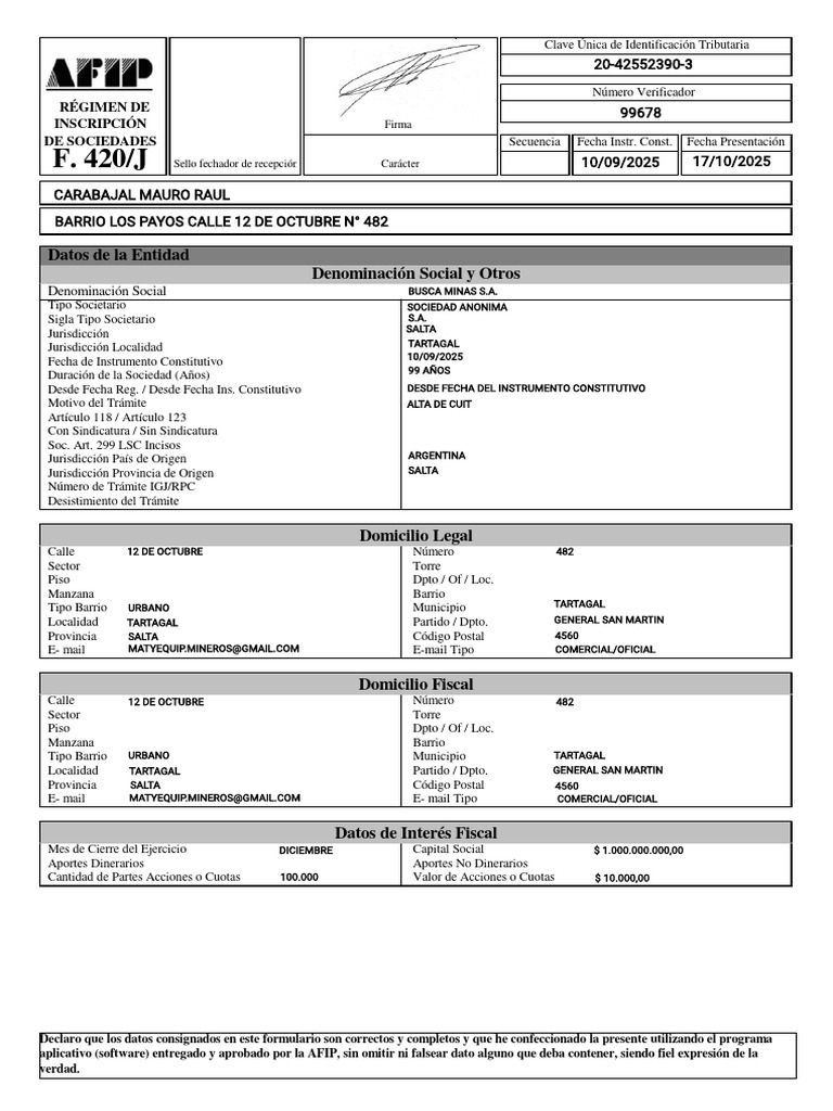 Formulario F 420 J | PDF