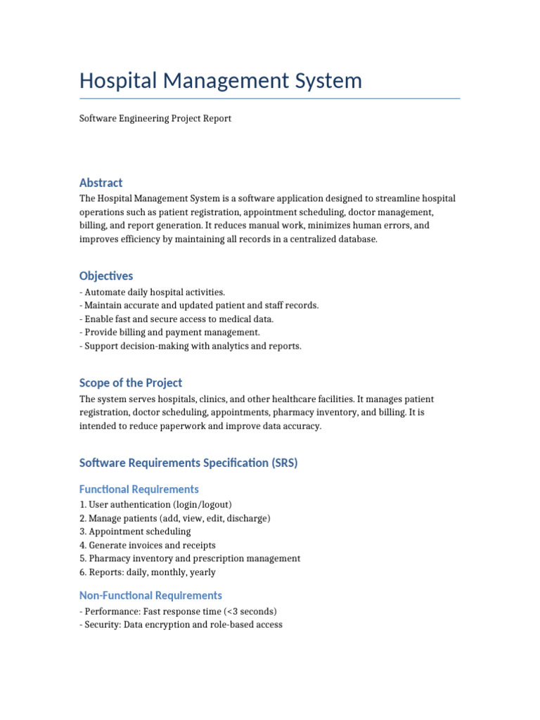 Hospital Management Project Report | PDF | Hospital | Pharmacy