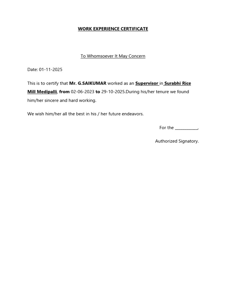 Work Experience Certificate | PDF