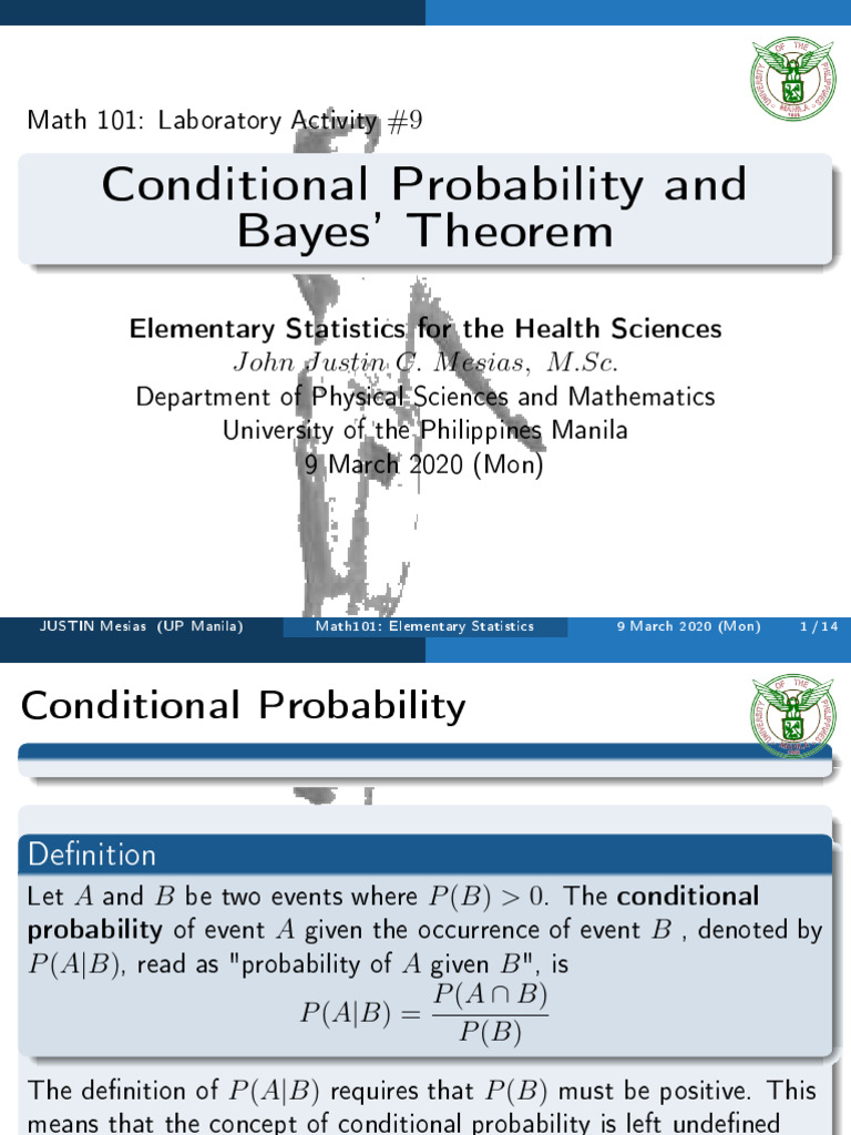 009 Math 101 Lab 9 Conditional Prob and Bayes Theorem 9Mar2020 | PDF ...