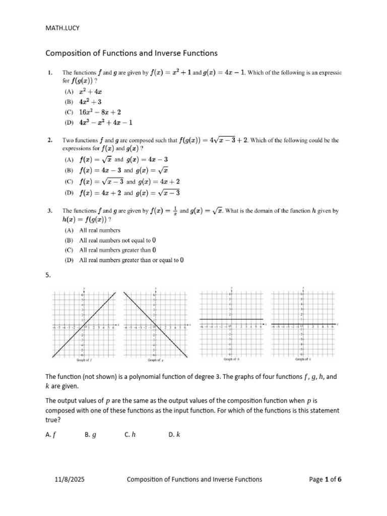 Composition of Functions and Inverse Functions | PDF