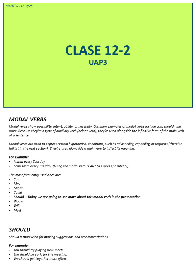 Understanding Modal Verbs: Should Usage | PDF