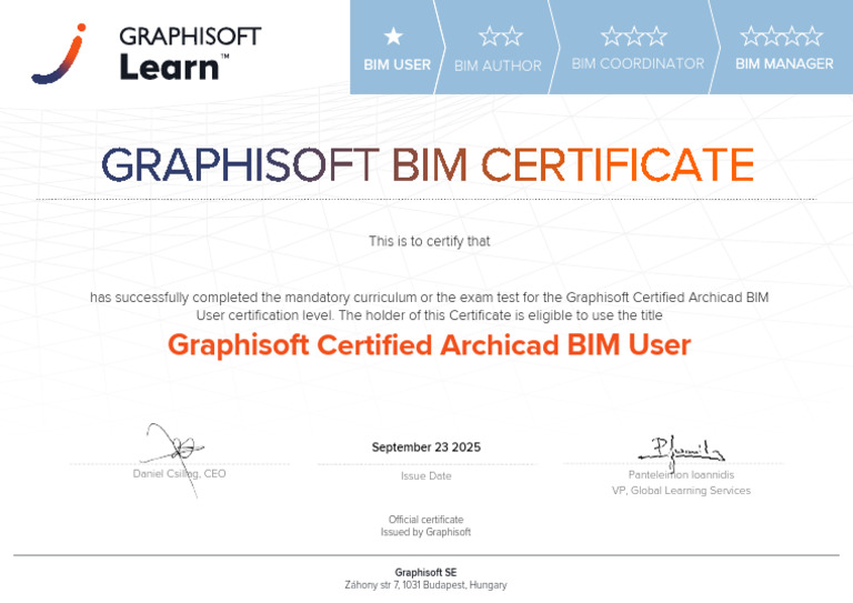 Graphisoft Certified Archicad BIM User Certificate | PDF
