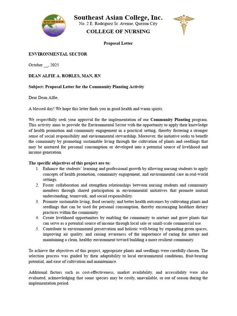 Community Planting Proposal for Nursing Students | PDF | Vegetables ...