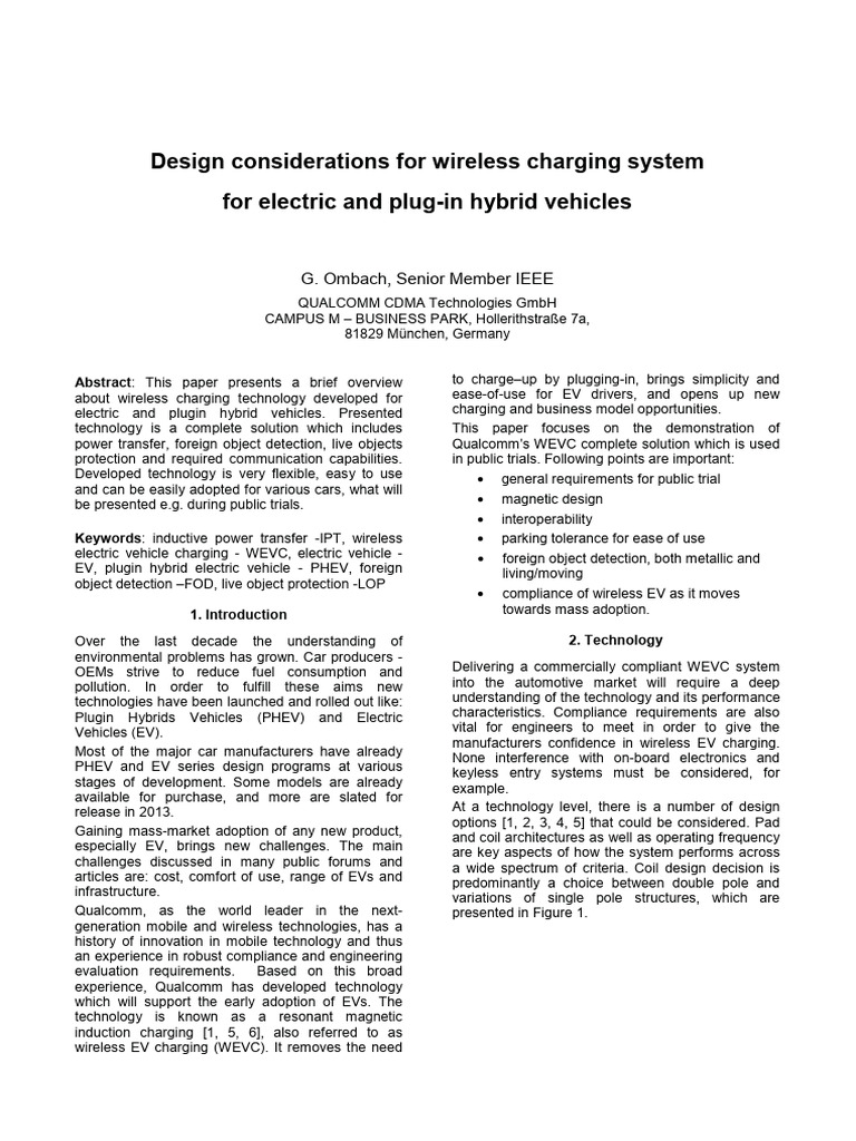 Short Range Wireless Power Charging On Small Electric Vehicles | PDF ...