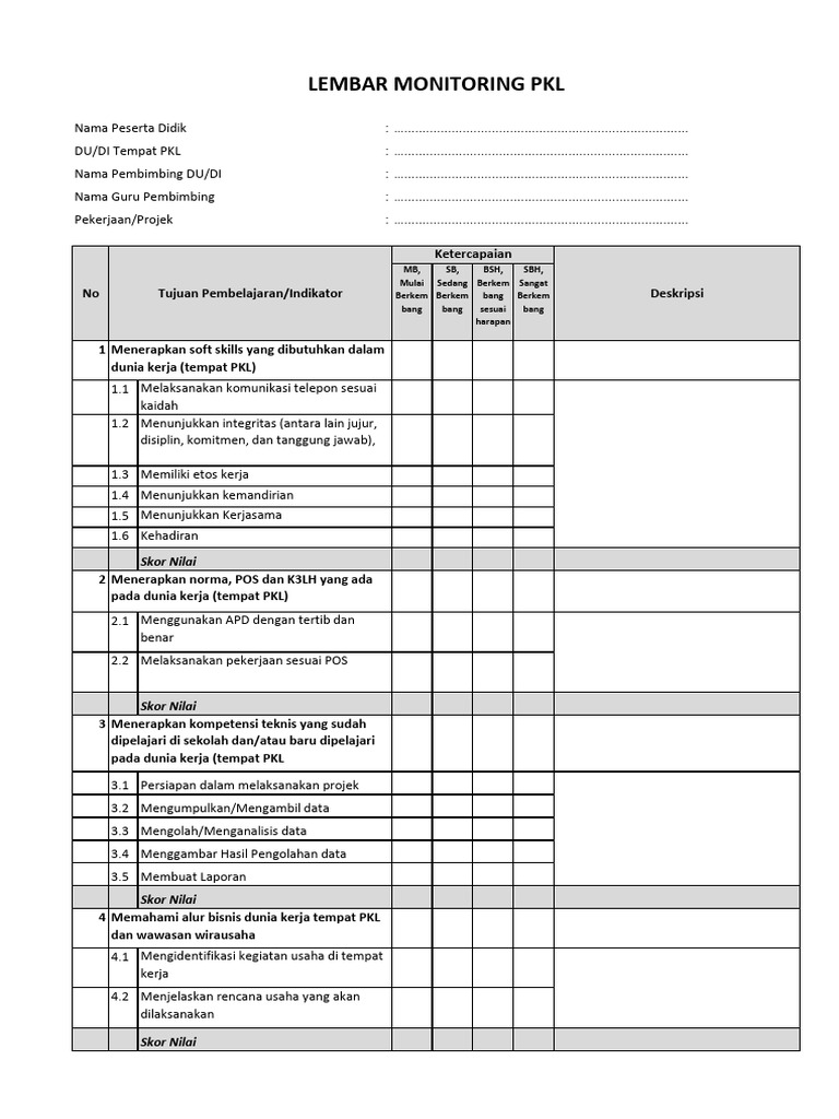 Lembar Monitoring PKL - Geomatika | PDF