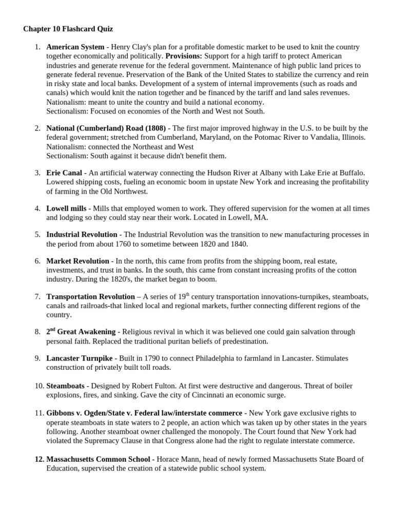 APUSH Flashcards Chapter 10 - Northeast & Old Northwest | PDF | Canal ...