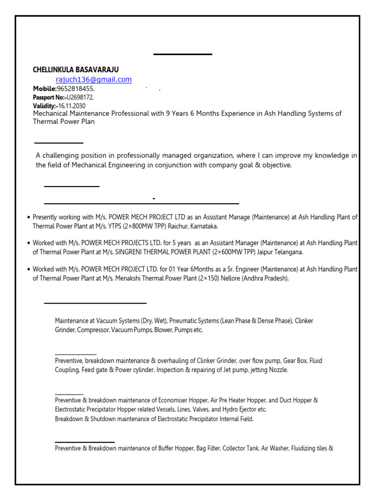 Resume Basavaraju 15.06.2025 | PDF | Pump | Valve