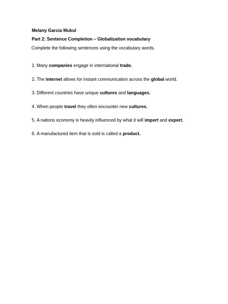 Globalization Act 1 Melany | PDF