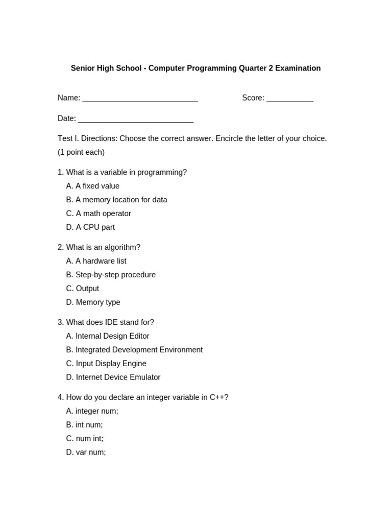Final.computer Programming Quarter2 Exam and TOS | PDF | Computer Program | Programming