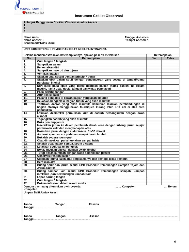 Ceklist Observasi Pemberian Obat IV | PDF