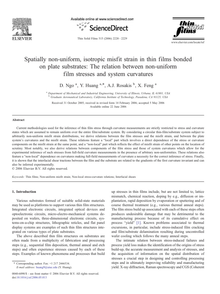 Spatially Non-Uniform, Isotropic Misfit Strain in Thin Films Bonded On ...
