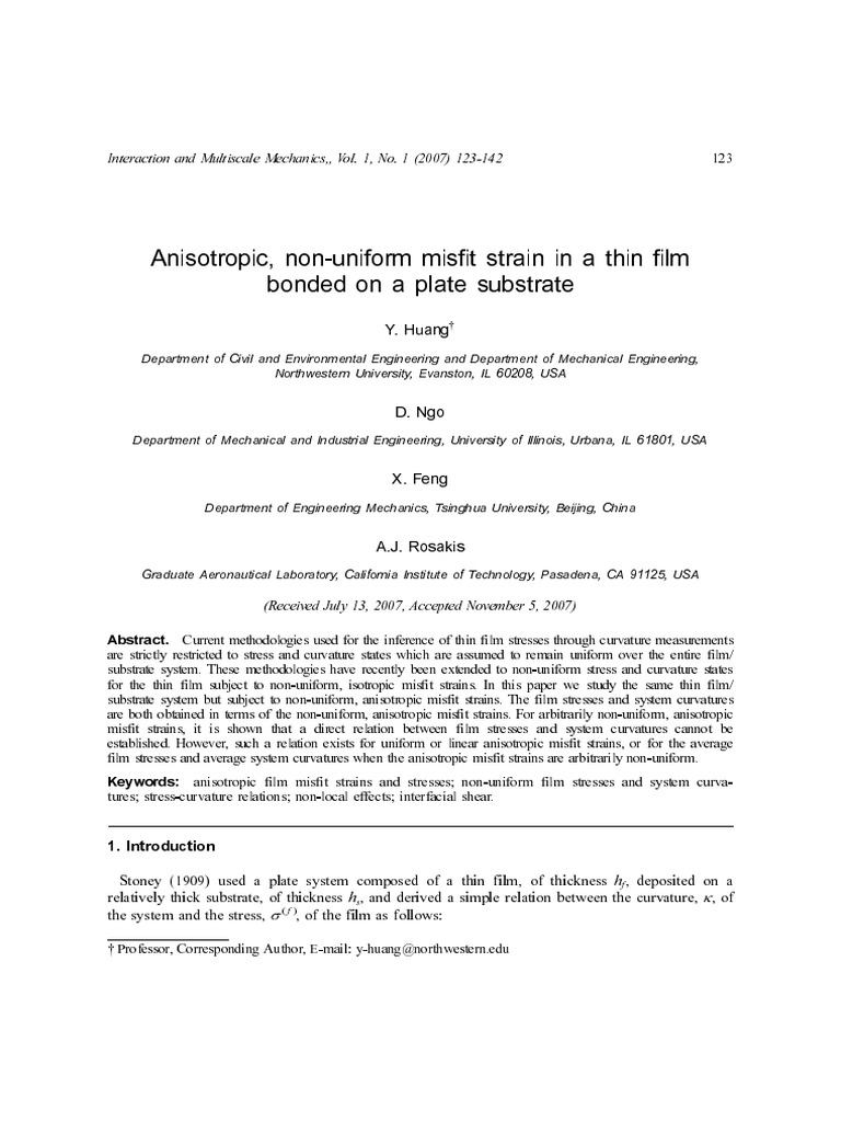 Huang 等 - 2008 - Anisotropic, Non-uniform Misfit Strain in a Thin Film ...