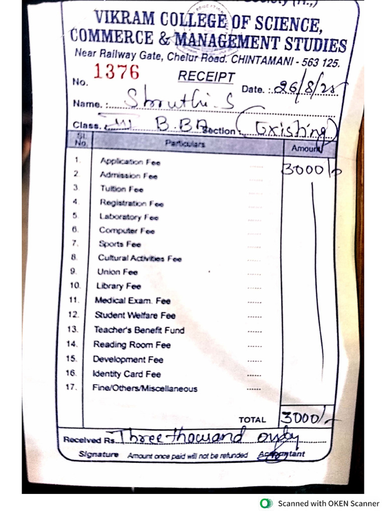 Shruthi Fees Receipt | PDF