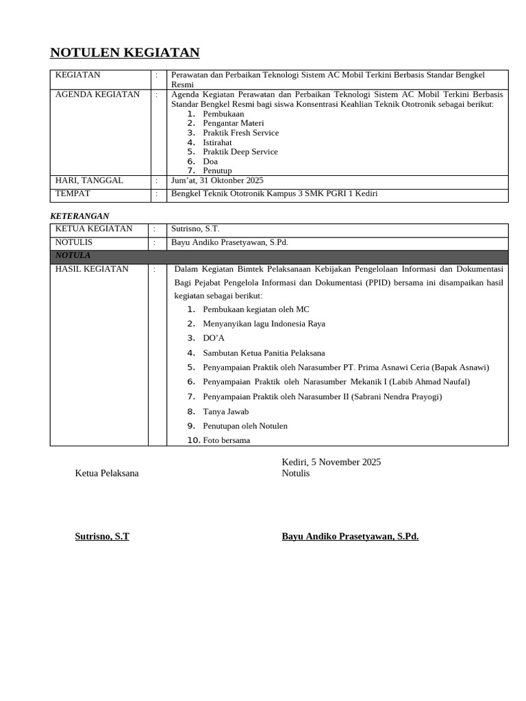 Notula Kegiatan | PDF