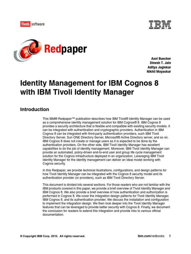 Identity Management For IBM Cognos 8 With IBM Tivoli Identity Manager Redp4643 | PDF ...