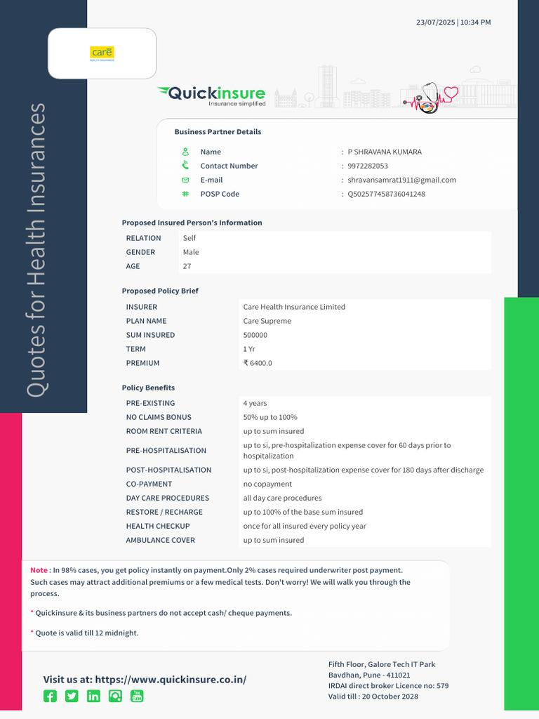 QUOTATIONSHEALTH Care Supreme 20251108201414 | PDF | Insurance | Health ...
