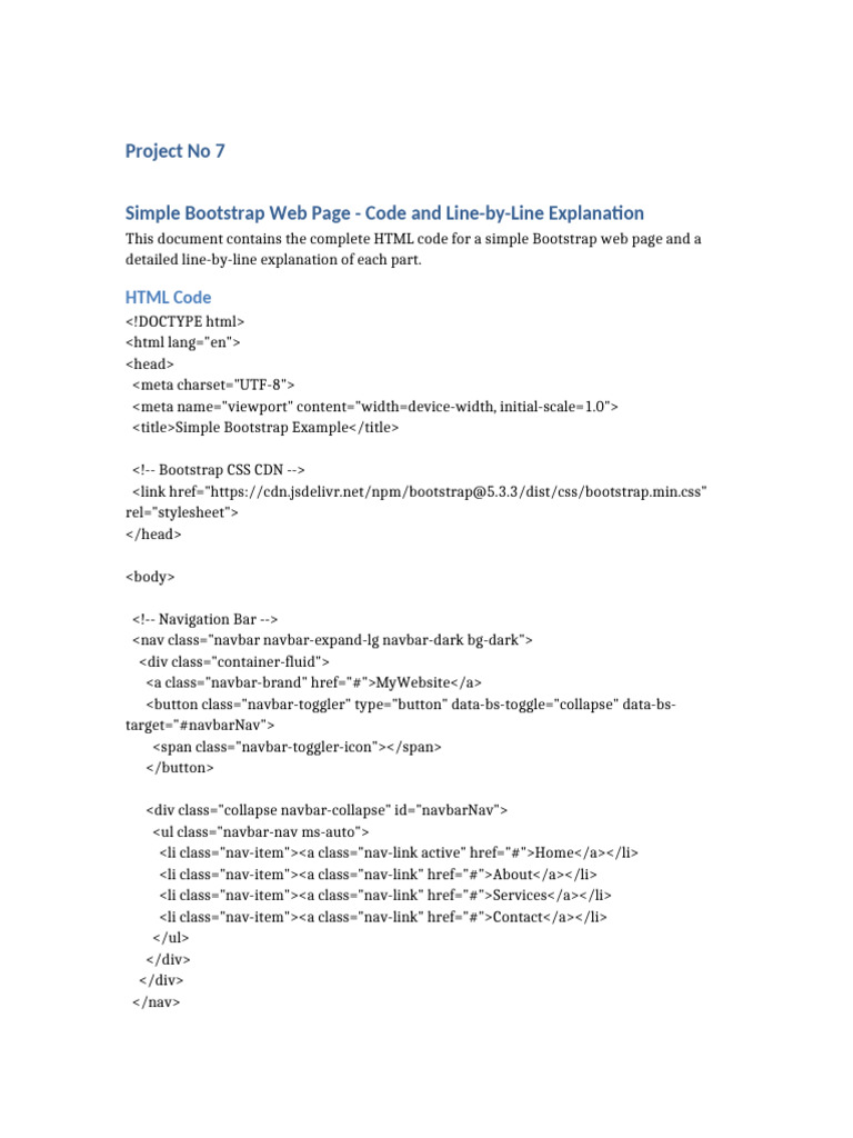 Simple Bootstrap Program Explanation | PDF | Bootstrap (Front End Framework) | Computing