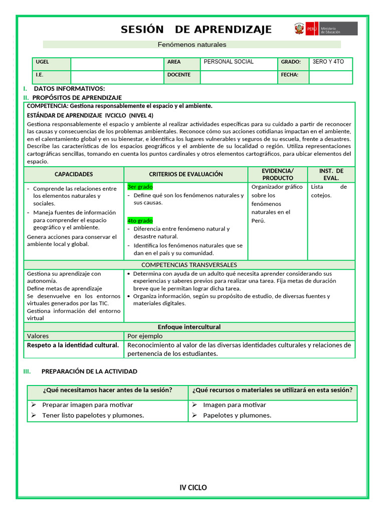 P S-Fenómenos Naturales - IV CICLO | PDF | Temblores | Ciencias de la ...