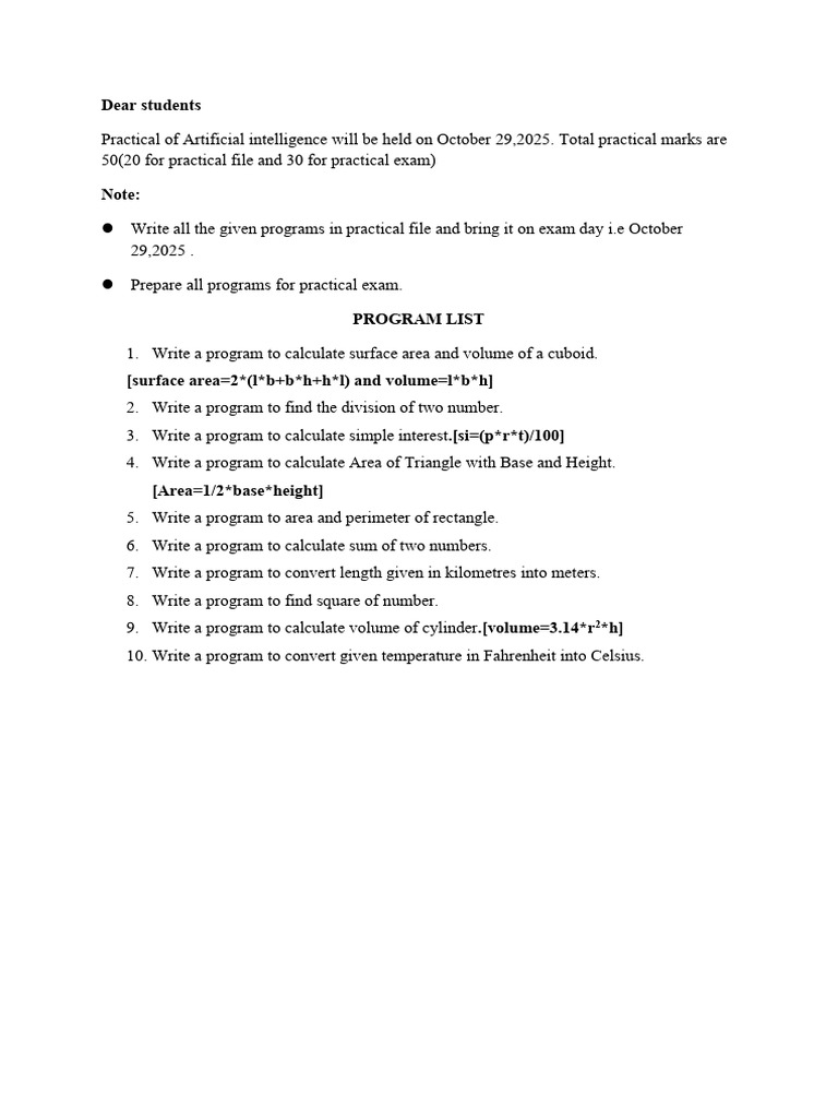 Program List For Mid Term | PDF