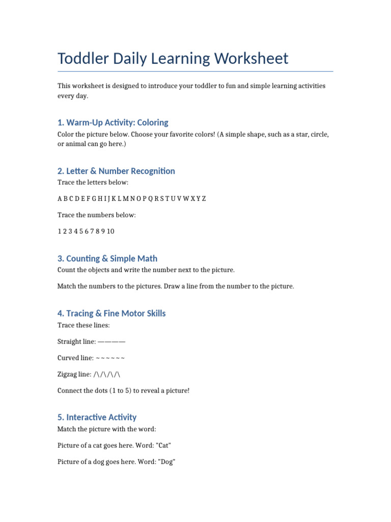 Toddler Daily Learning Worksheet v6 | PDF