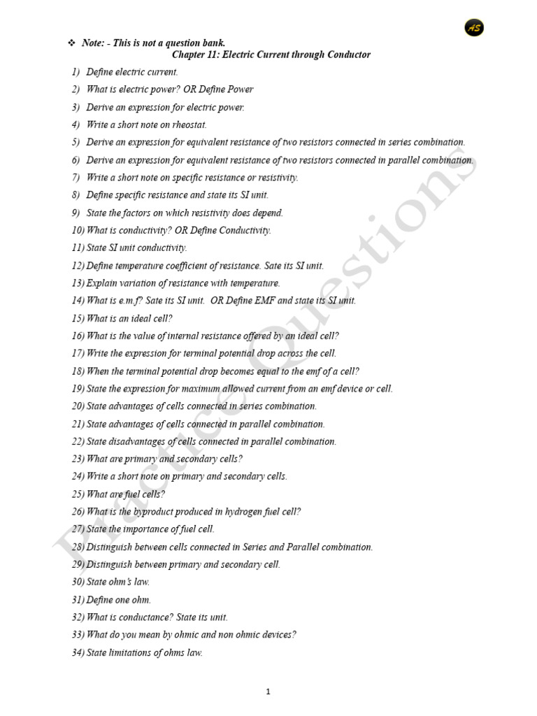 Practice Question Electric Current Through Conductor | PDF