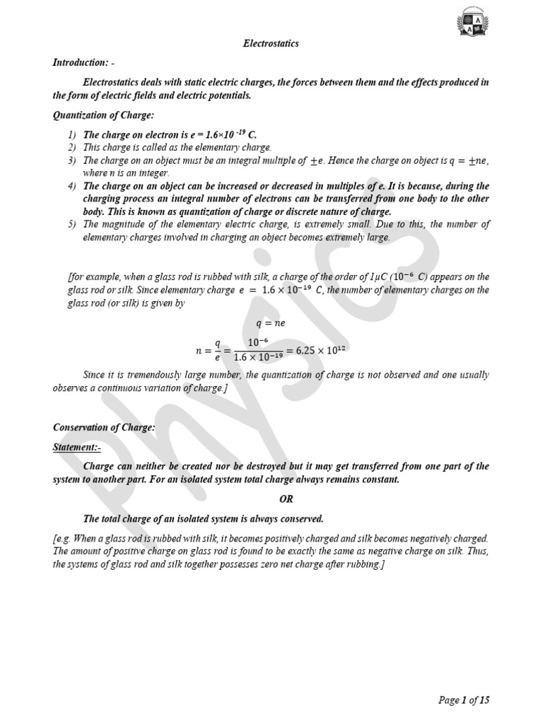 Electrostatics Fyjc 25 26 | PDF | Electric Field | Flux