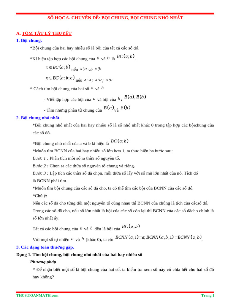 Tom Tat Ly Thuyet Va Bai Tap Trac Nghiem Chuyen de Boi Chung Boi Chung ...