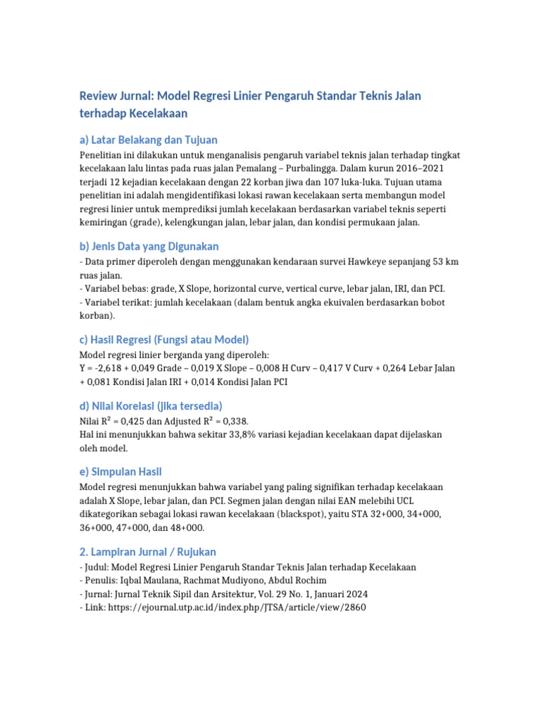 Review Jurnal Regresi Standar Teknis Jalan | PDF